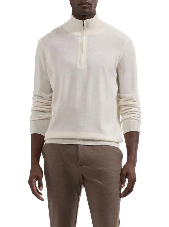 Bugatchi Fred Quarter Zip Merino Wool Sweater - Chalk