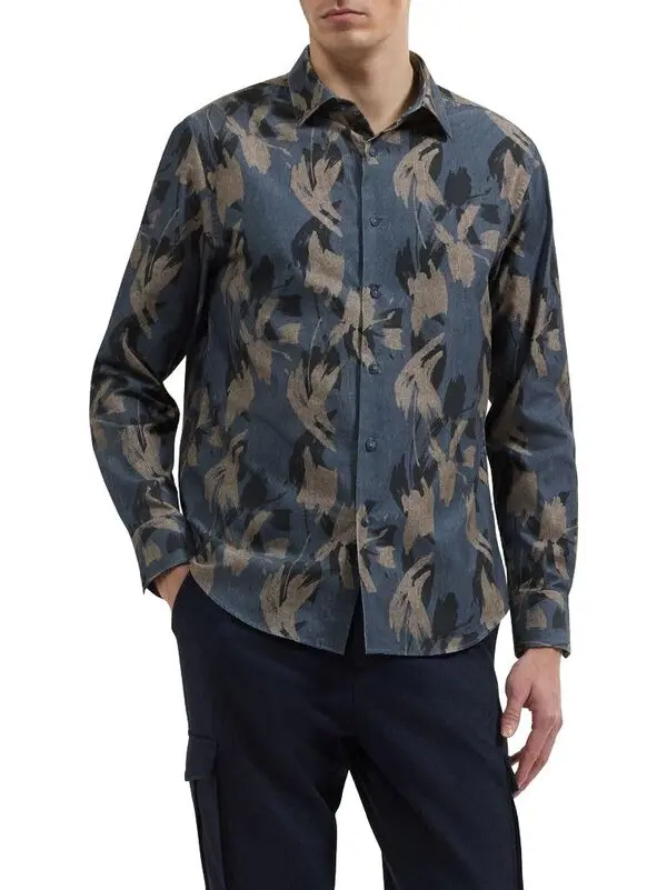 Bugatchi Julian Shaped Long Sleeve Button-up Shirt - Navy
