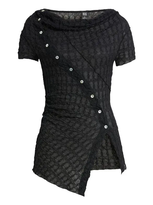 BDG URBAN OUTFITTERS Asymmetrical Button Textured Top - Black