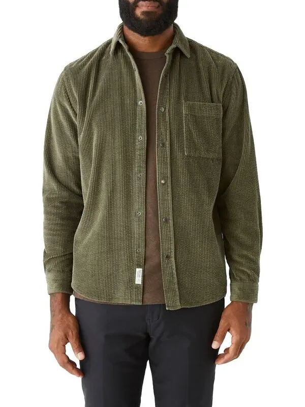 FRANK AND OAK Washed Organic Cotton Corduroy Shirt Jacket - Green