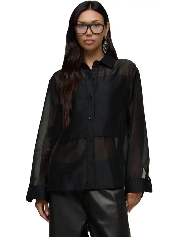 Hudson Jeans Sheer Oversized Button Up - Black