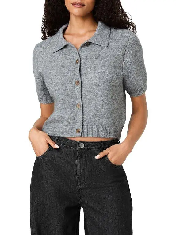 French Connection Suzie Knit Short Sleeve Cropped Cardigan - Grey