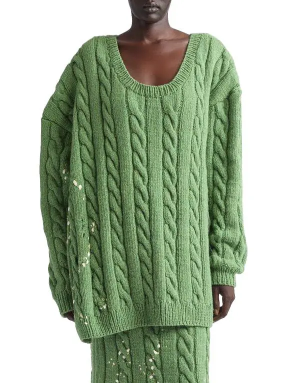 PILLINGS BY RYOTA MURAKAMI Distressed Cable Knit Wool Sweater - Light Green