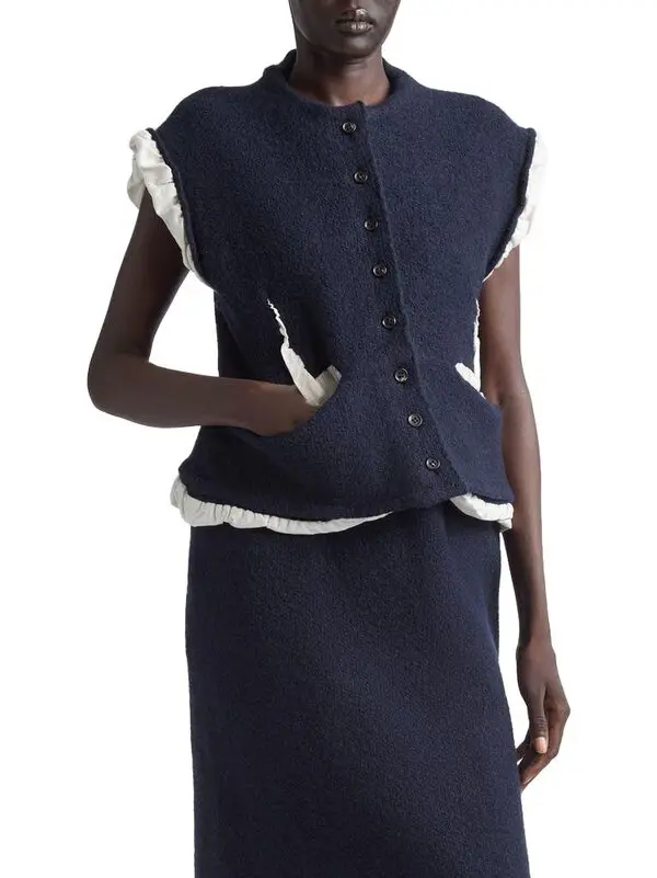 PILLINGS BY RYOTA MURAKAMI Fulling Wool Knit Vest - Navy