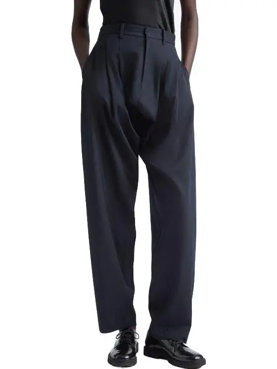 PILLINGS BY RYOTA MURAKAMI Baggy Fit Draped Pleated Pants - Navy