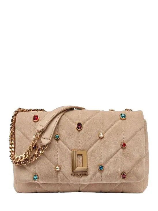 Karl Lagerfeld Paris Lafayette Embellished Suede Shoulder Bag - Cappucino
