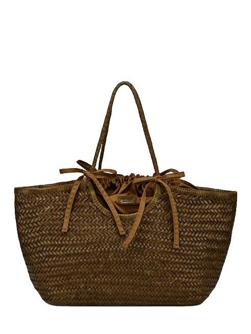 OLD TREND Reed Heritage Woven Leather Shopper - Olive