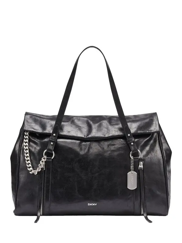 Dkny Skye Large Satchel With Chain Detail - Black/silver