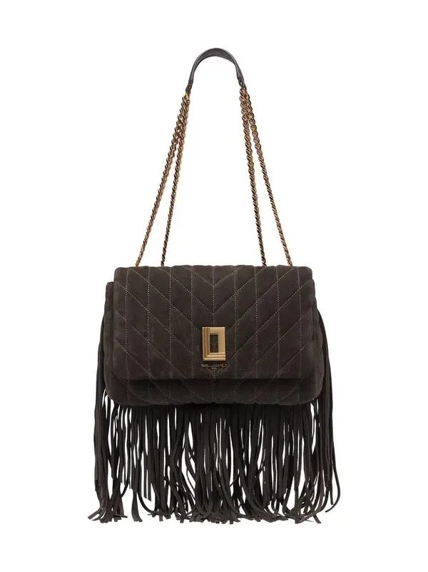 Karl Lagerfeld Paris Lafayette Suede Fringe Shoulder Bag - Fudge