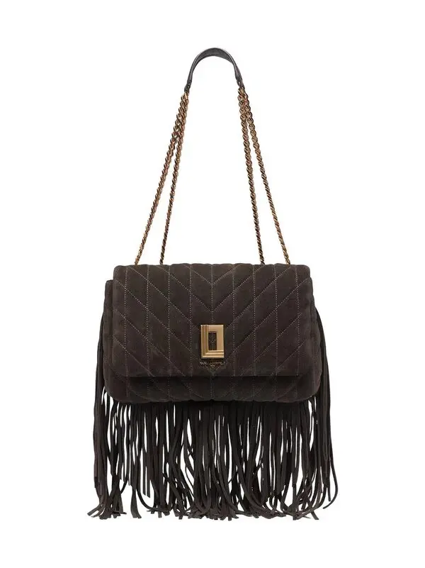 Karl Lagerfeld Paris Lafayette Suede Fringe Shoulder Bag - Fudge
