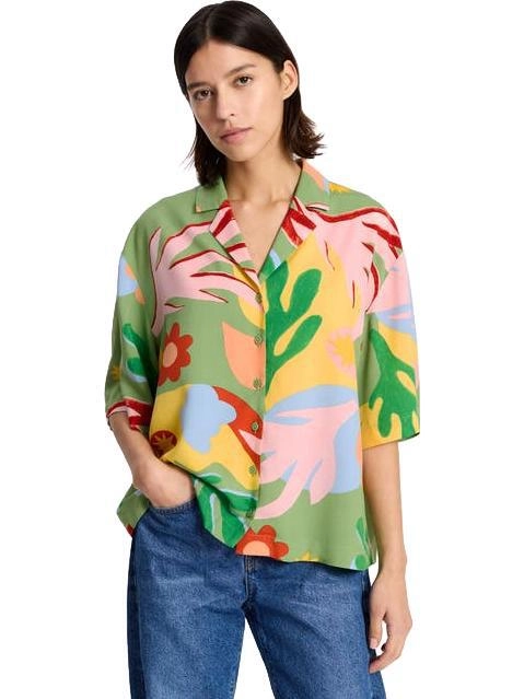 ALBARAY Relaxed Fit Tropical Print Resort Shirt - Green