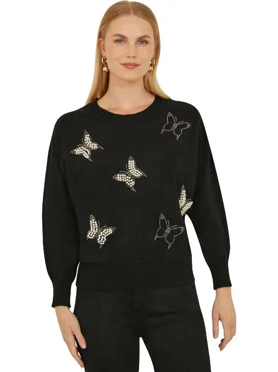 YUMI Embellished Butterfly Sequin Jumper - Black