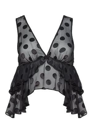 FLEUR DU MAL Silk Dot Ruffle Top - Black