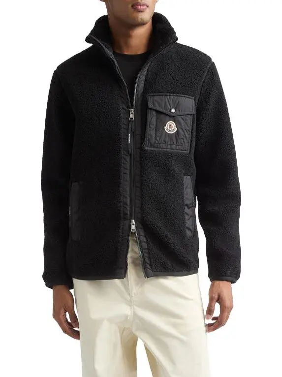 Moncler Zip Front Fleece Cardigan - Black