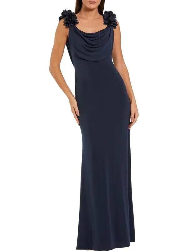 Mac Duggal Petite Crepe One Shoulder Mermaid Gown With 3d Flower - Midnight