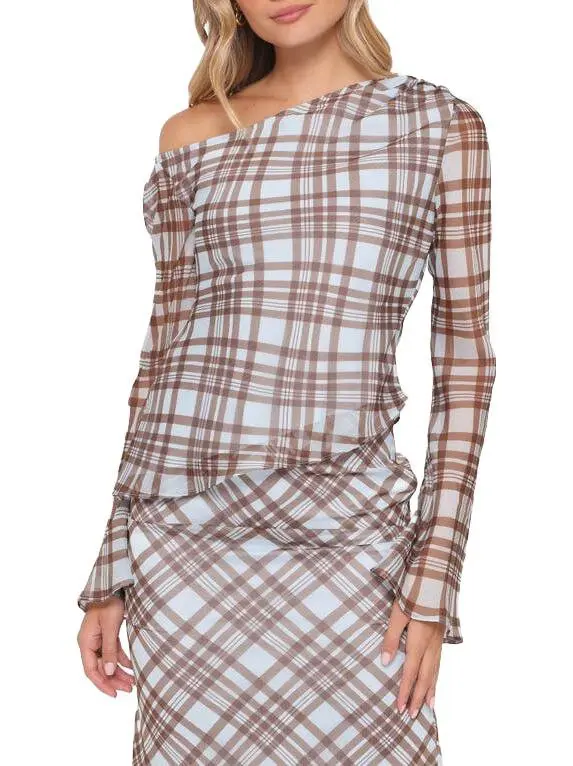 PETAL & PUP Caitriona Plaid Cowl Neck Top - Blue Plaid