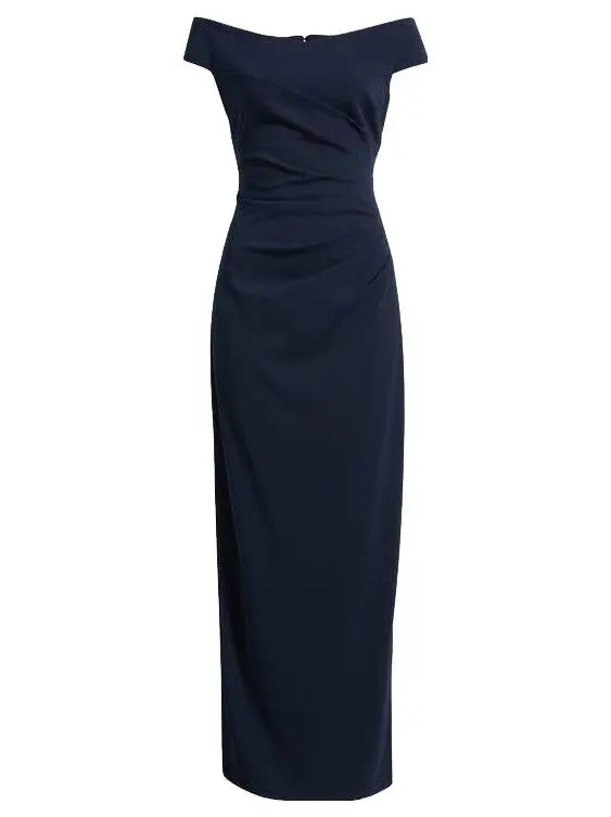 XSCAPE EVENINGS Off The Shoulder Ruched Dress - Navy