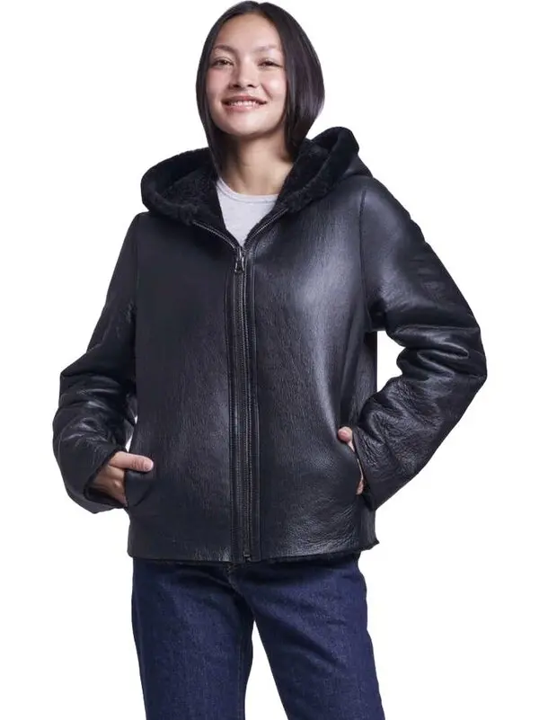 BLUE DUCK Cropped Shearling Jacket - Black