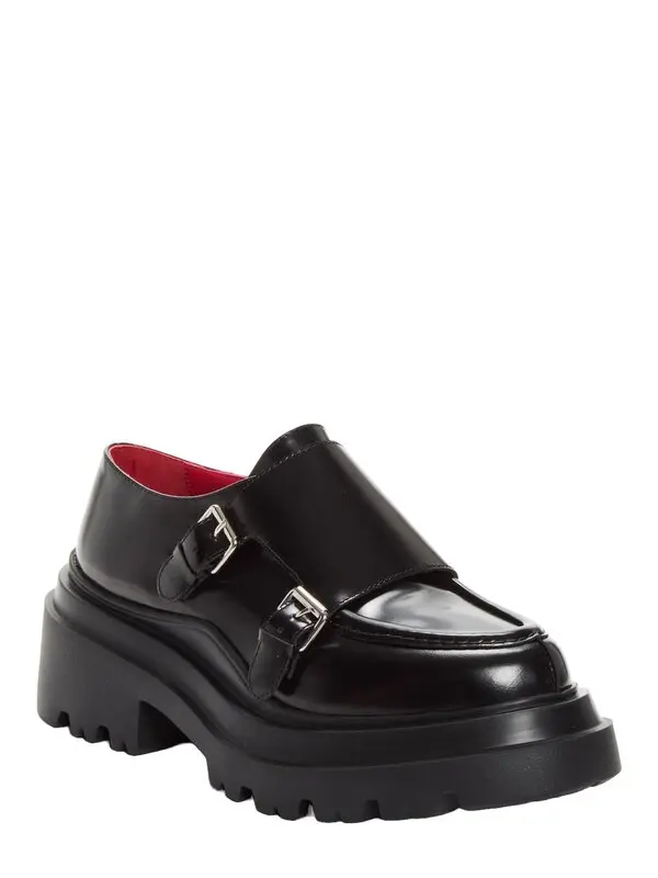 Plan C Monk Strap Buckle Platform Loafer - Black
