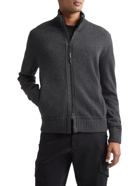 Moncler Virgin Wool & Cashmere Zip-up Cardigan - Charcoal