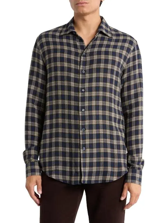 Emporio Armani Plaid Long Sleeve Button-up Shirt - Navy