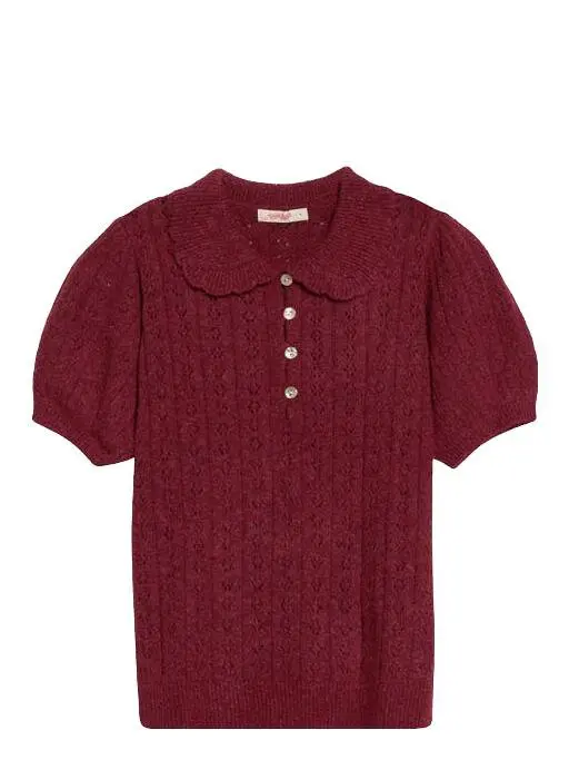 Marine Layer Sophie Pointelle Polo Sweater - Cabernet