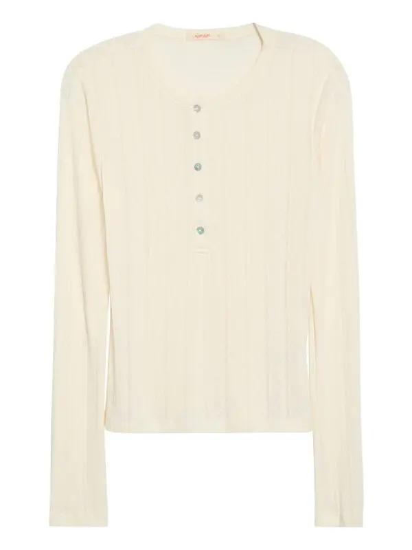 Marine Layer Pointelle Long Sleeve Henley - Antique White
