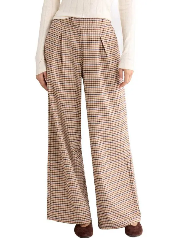 Marine Layer Allison Pleated Moleskin Wide Leg Trousers - Fall Check