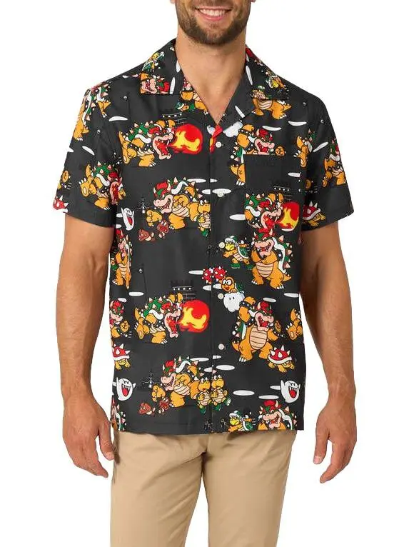 Opposuits Bowser Mayhem Button Front Short Sleeve Shirt - Black