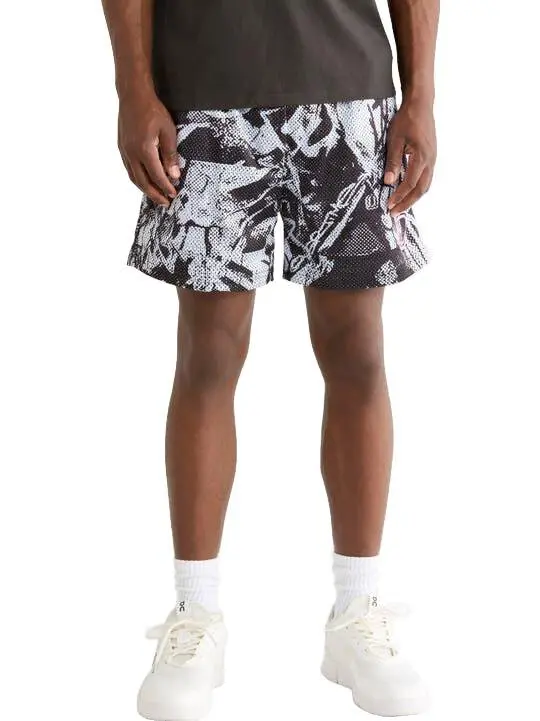 OVERTIME Vandal Graphic Print Mesh Shorts - Black