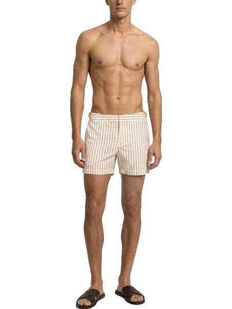 Orlebar Brown Setter Seersucker Shorter Length Tailored Swim Shorts - Latte