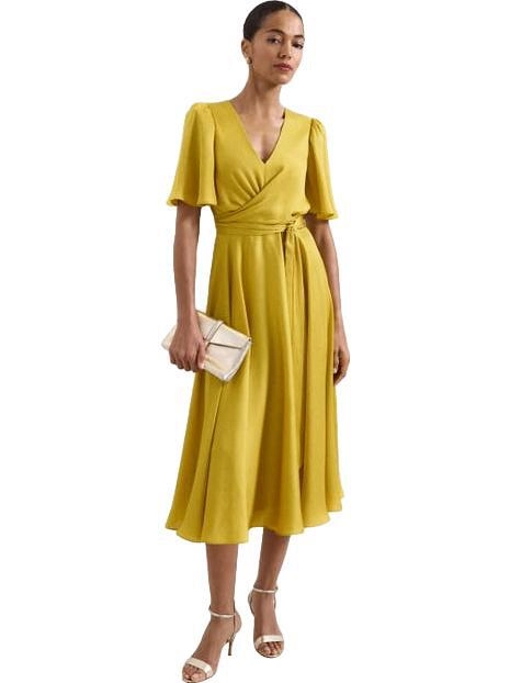 PHASE EIGHT Abbie Draped Tie Waist Wrap Dress - Yellow