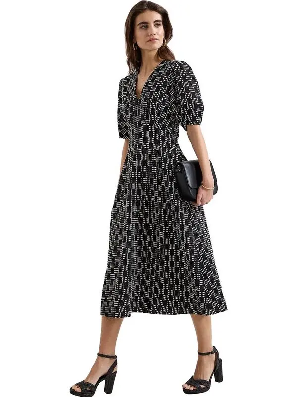 PHASE EIGHT Yasmine V-neck Printed A-line Dress - Black/ivory