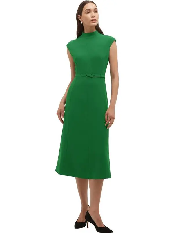 HOBBS LONDON Mae Sculpted High Neck Belted Midi Dress - Sprucegreen