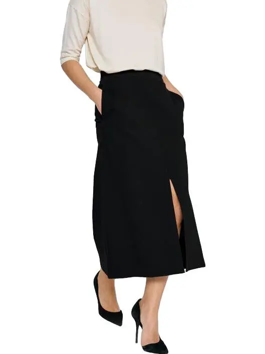 RESIDUS Amine Mid Slit A-line Midi Skirt - Black