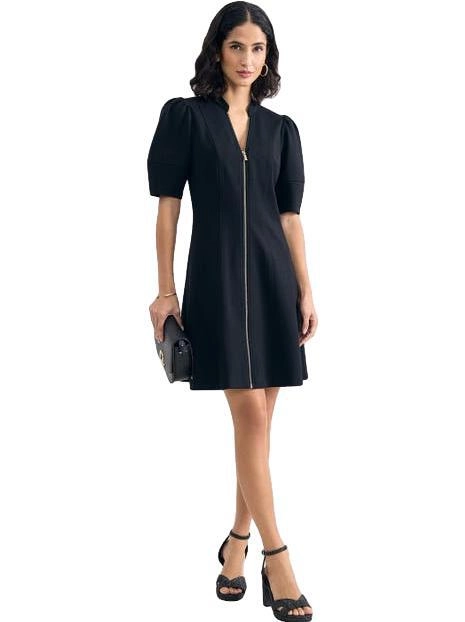PHASE EIGHT Alima Ponte Zip A-line Dress - Black