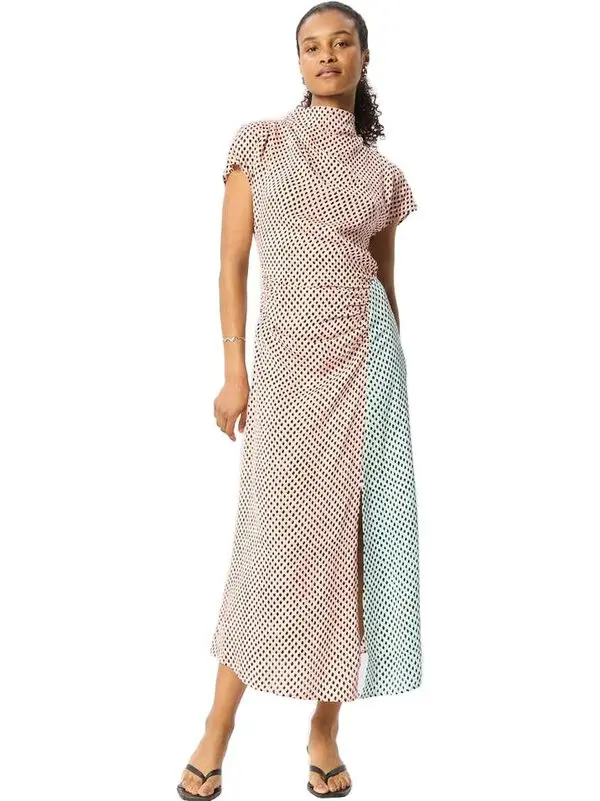 Whistles Short Sleeve Cowl Neck Dress - Pink/multi
