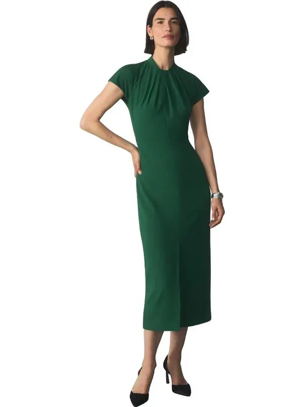 The Fold Rossano Short Sleeve High Neck Dress - Green
