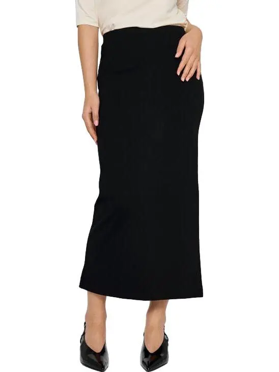 RESIDUS Straight Midi Skirt With Back Slit - Black