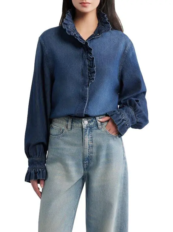DL1961 Dl Aura Ruffle Denim Shirt - Fall Blues Aura