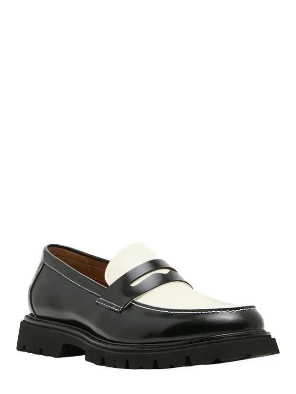 Steve Madden Nomadd Penny Loafer With Lug Sole - Black/white Leather