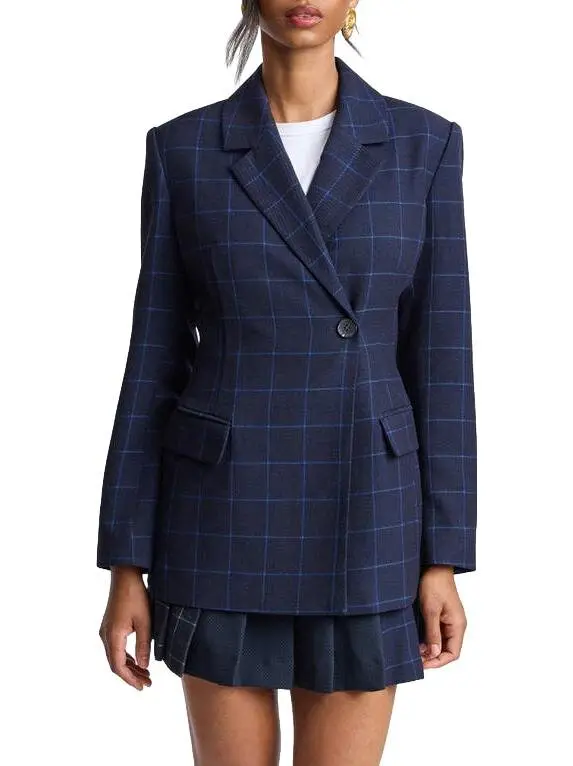 Avec Les Filles Hourglass Windowpane Blazer - Navy Windowpane