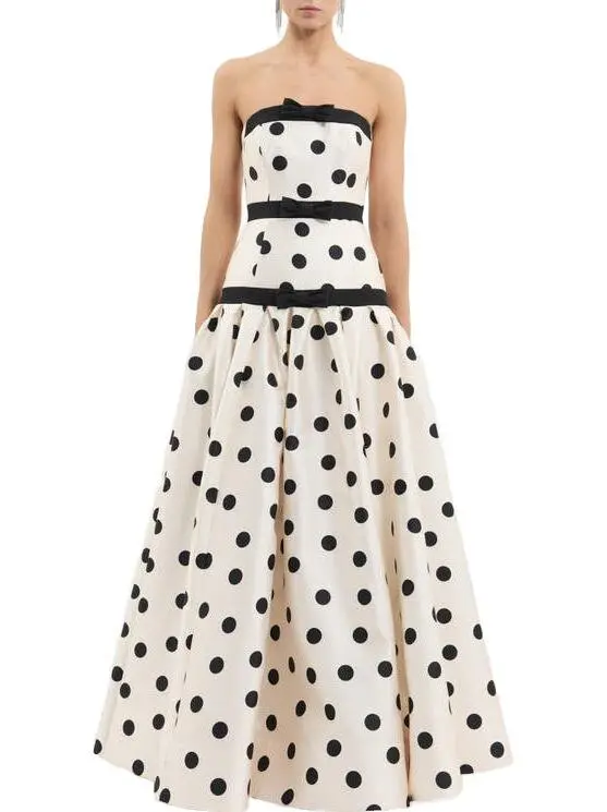 Rebecca Vallance Bacio Polka Dot Strapless Gown - Spot