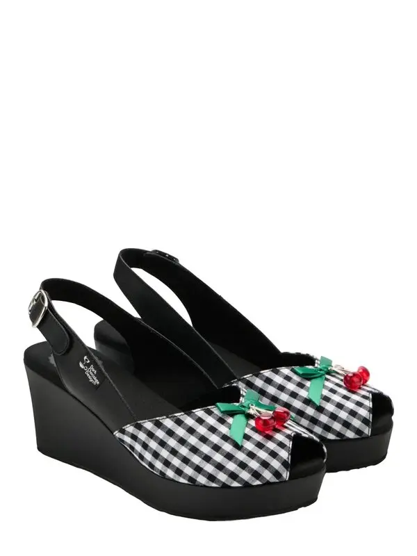 Hot Chocolate Design Checked Peep-toe Slingback Wedge Sandals - Cherry Trouble