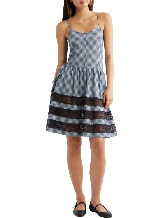 DAMSON MADDER Iggy Lace Insert Midi Dress - Blue