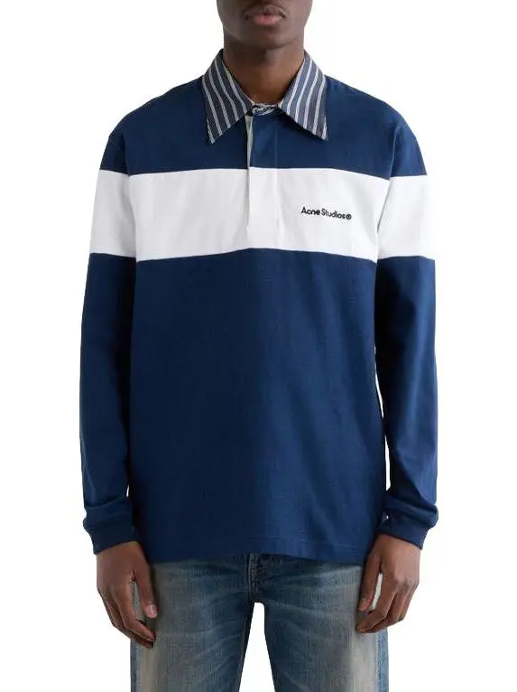 Acne Studios Erbero Organic Cotton Long Sleeve Rugby Polo - Navy/white