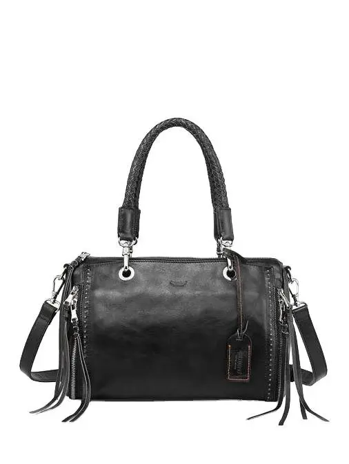 OLD TREND Lily Genuine Leather Classic Heritage Satchel - Black