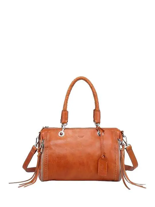 OLD TREND Lily Genuine Leather Classic Heritage Satchel - Cognac