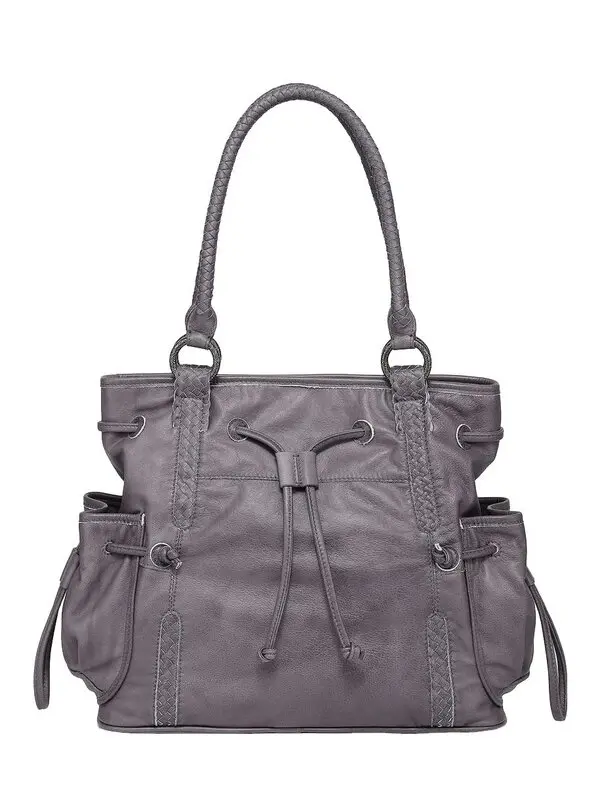 OLD TREND Brassia Genuine Leather Woven Utility Tote - Grey