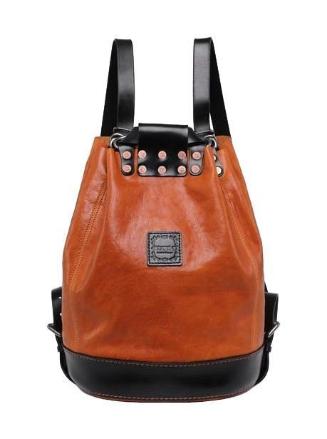 OLD TREND Canna Genuine Leather Convertible Bucket Backpack - Cognac